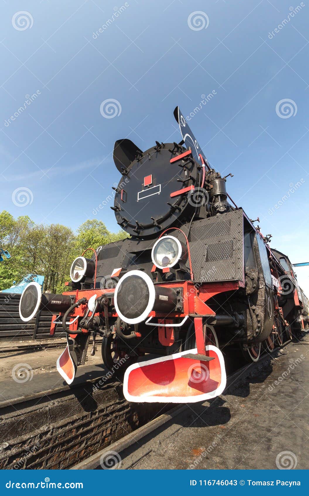 Retro Steam Train on Blue Sky Stock Image - Image of railway, train ...