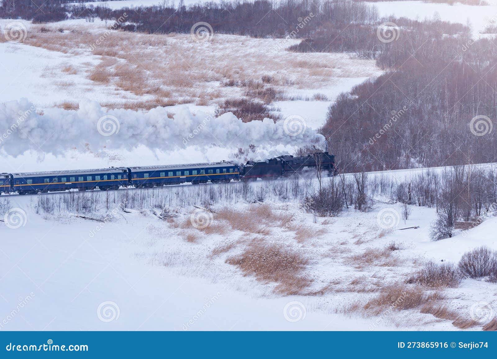 Retro Steam Train Moves at Winter Morning Stock Photo - Image of moves ...
