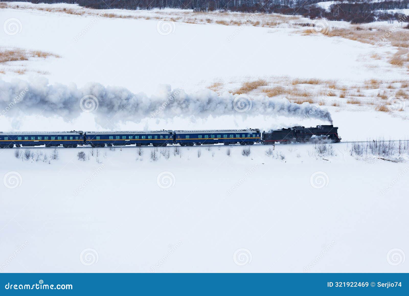 Retro Steam Train Moves at Winter Morning Stock Image - Image of ...