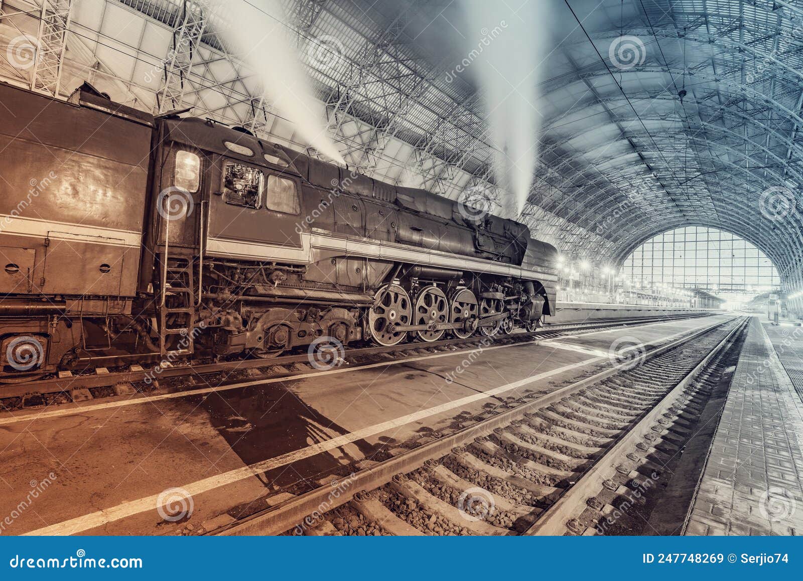 Retro steam train stands stock image. Image of rail - 247748269