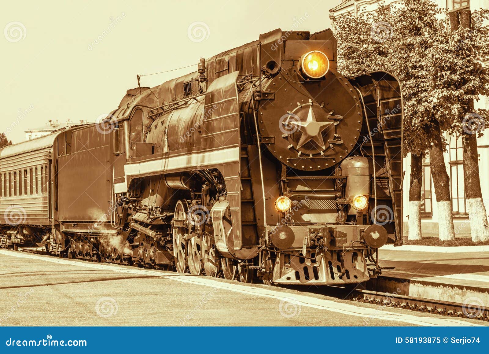 Retro steam train. stock image. Image of museum, road - 58193875