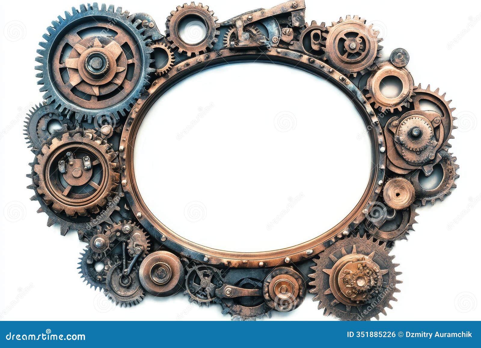 Retro Steampunk Design with Gears and Cogs on a Plain White Background ...