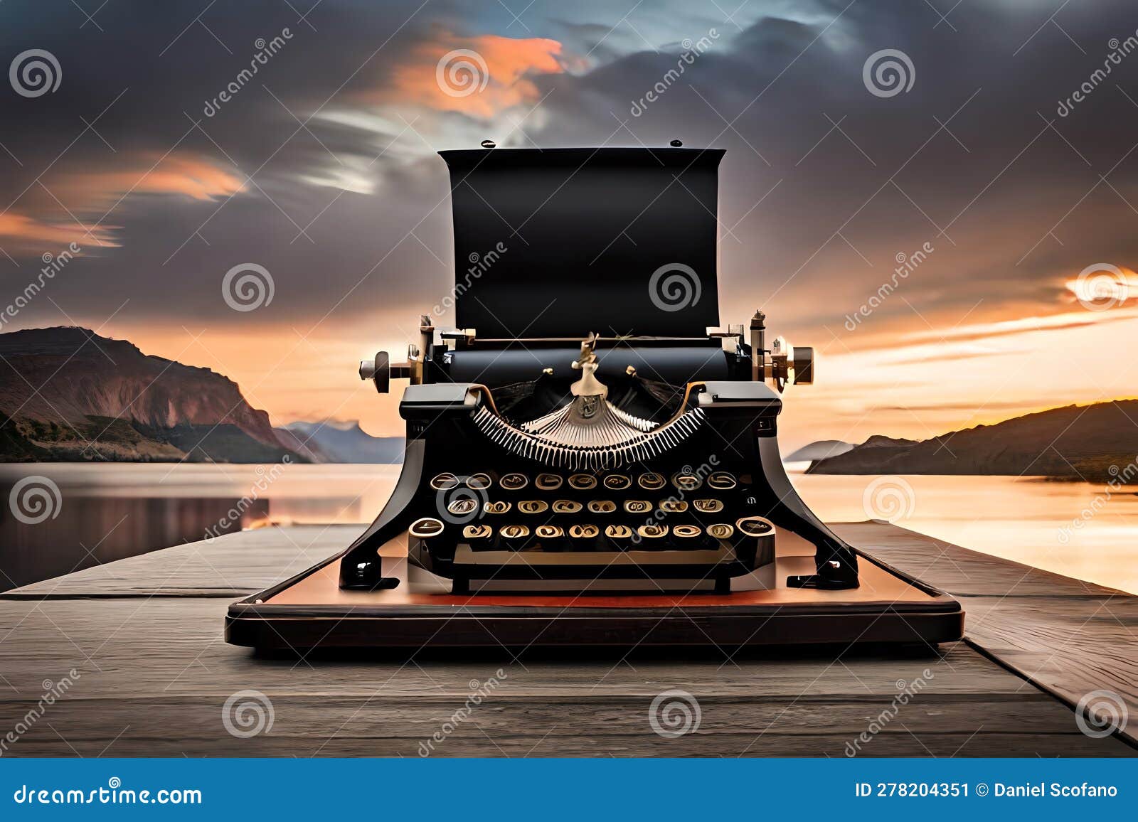 Retro Steampunk Typewriter in Black and Bronze. Generative AI Stock ...