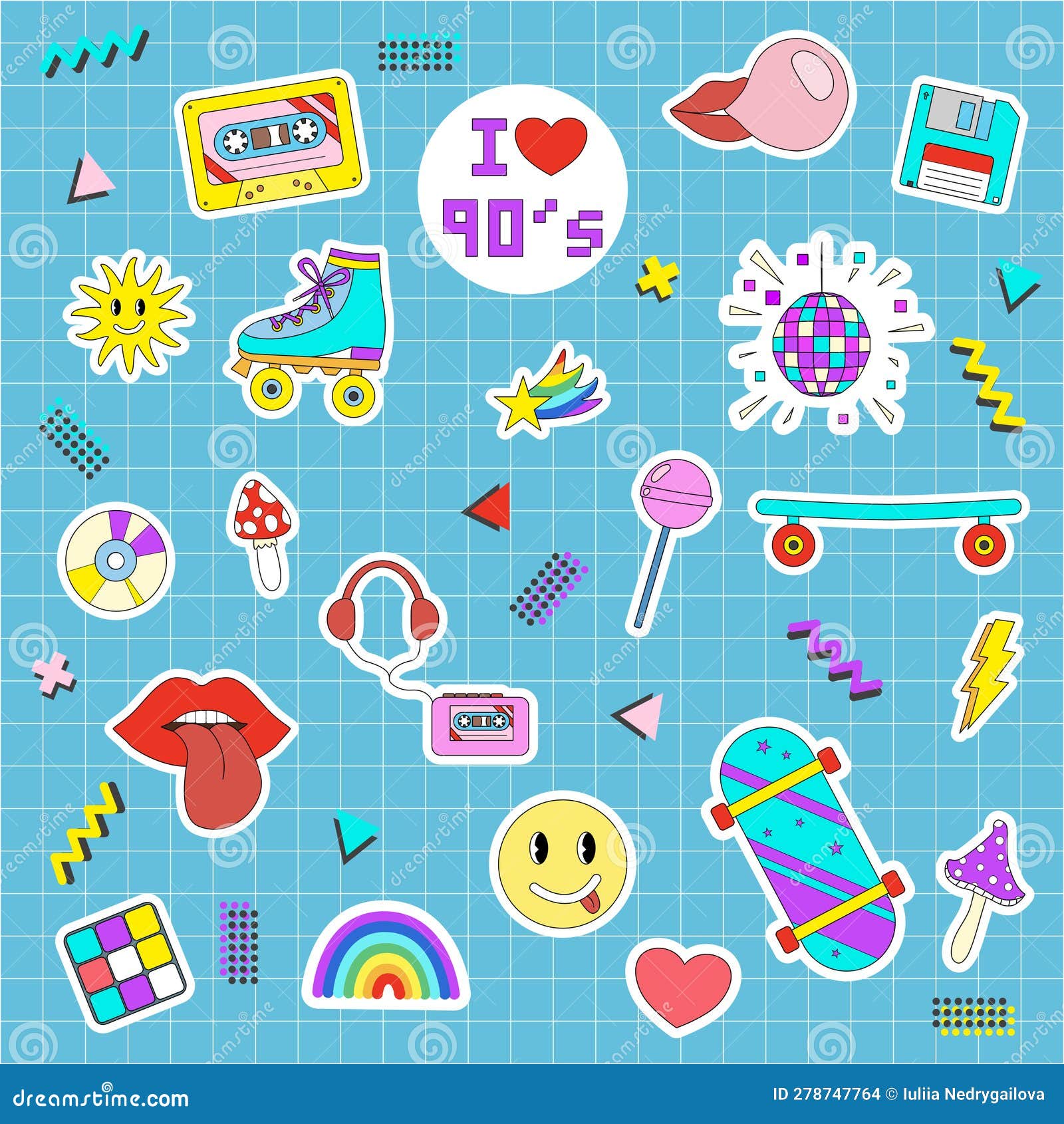 Retro Sticker Pack I Love 90s with Different Old Fashioned Elements ...