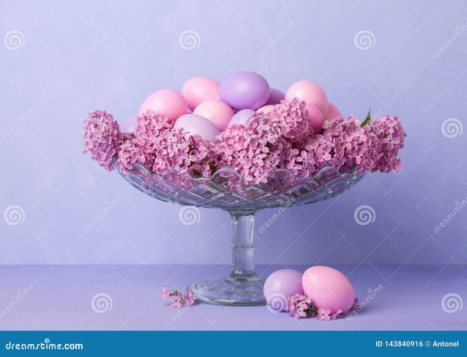 Retro Still Life with Easter Eggs and Flowers of Lilac Stock Photo ...