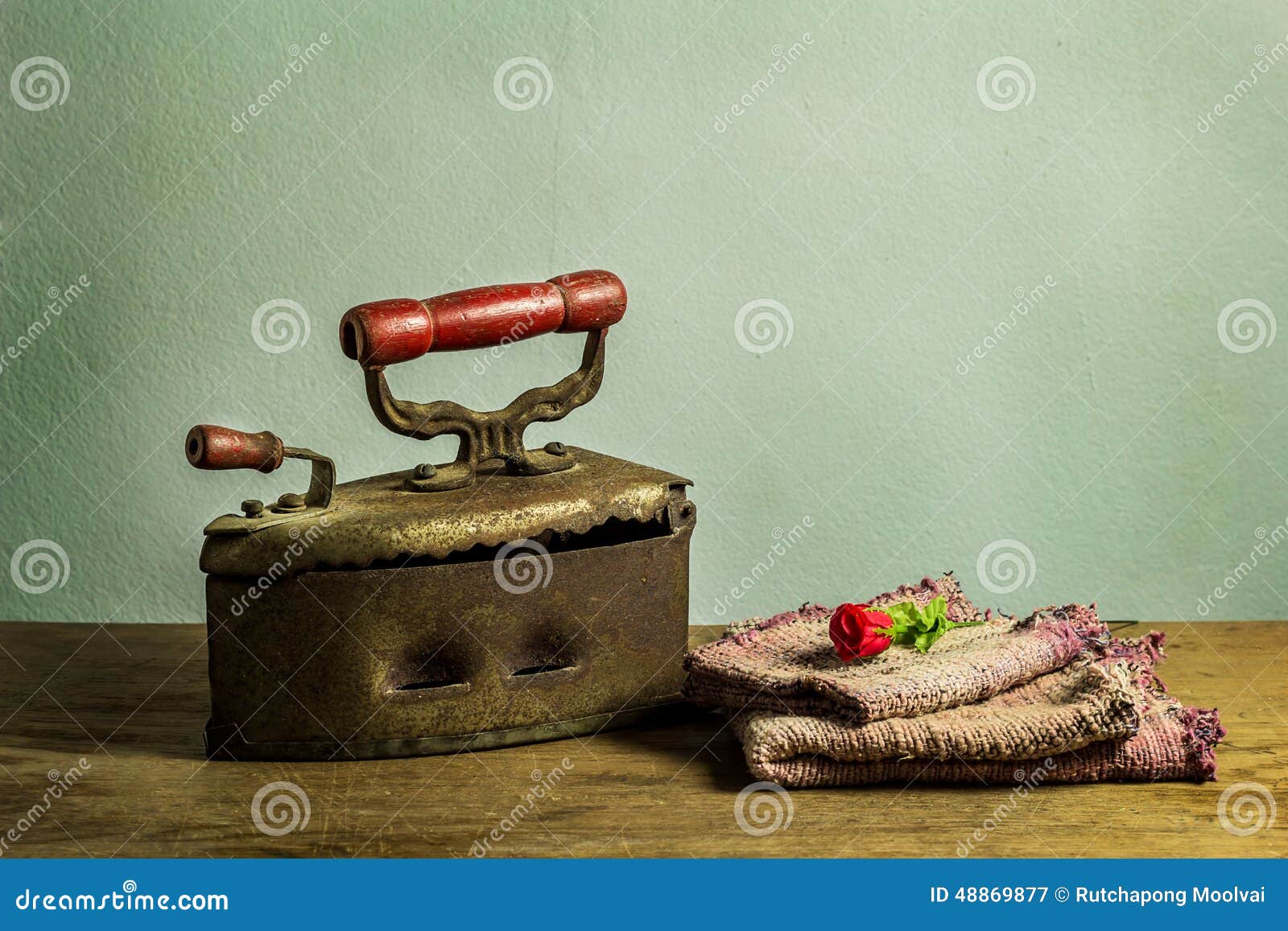 Retro Still Life with Old Rusty Iron on Wooden Stock Image - Image of ...