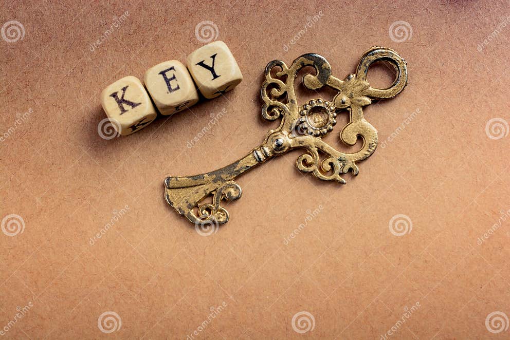 Retro Stlyle Key beside a Key Wording Stock Photo - Image of lock ...