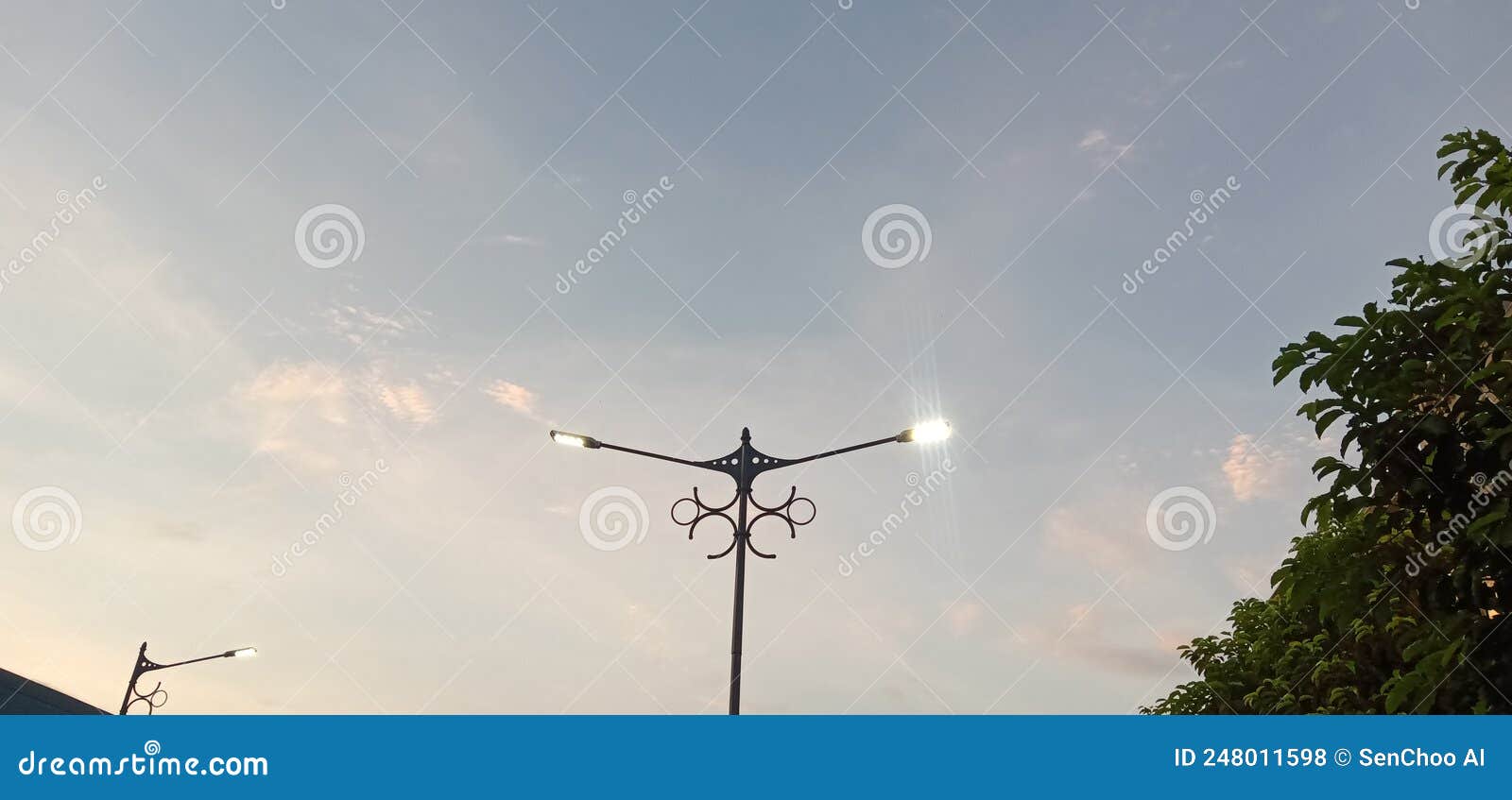 Retro Street Lights with T Shape Stock Photo - Image of line, cloud ...