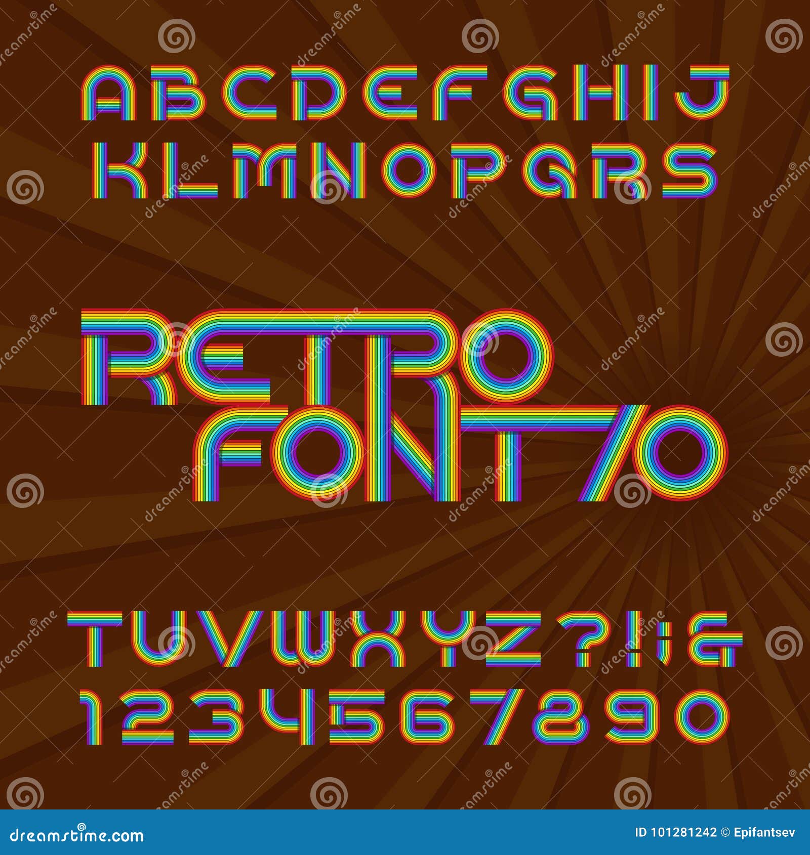 Retro Stripe Alphabet Vector Font. Funky Type Letters and Numbers in 70 ...