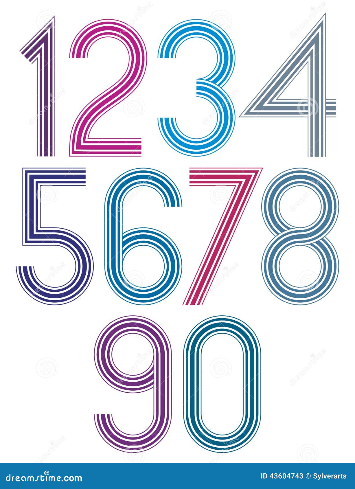 Retro Stripes Funky Numbers Set, Light Version. Stock Vector ...