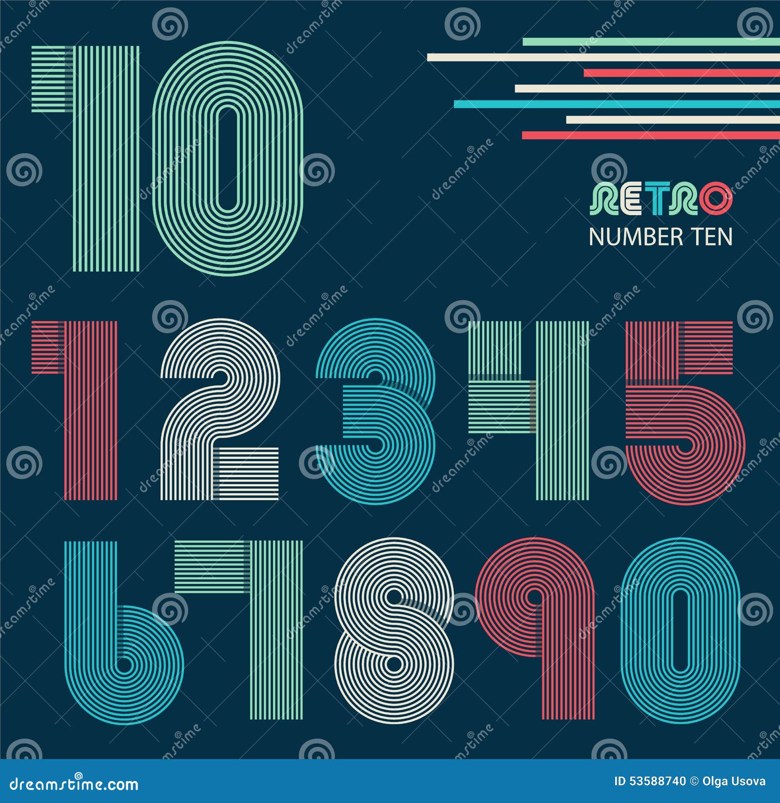 Retro Stripes Funky Numbers Set Stock Vector - Illustration of serif ...
