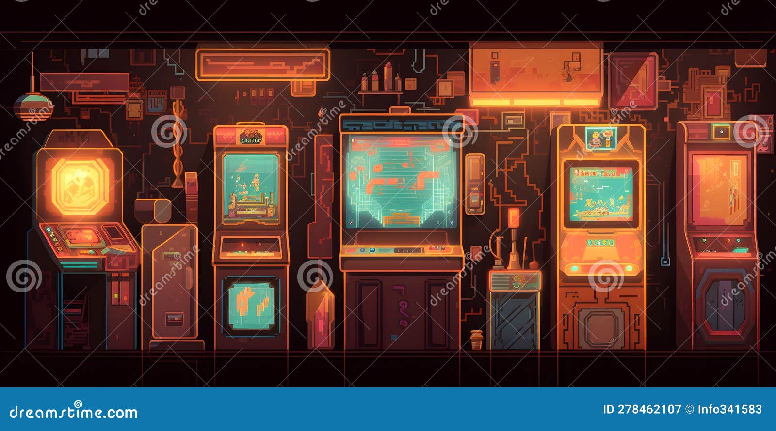 Retro-style Arcade Game with Pixel Art Graphics Colors Two Generative ...