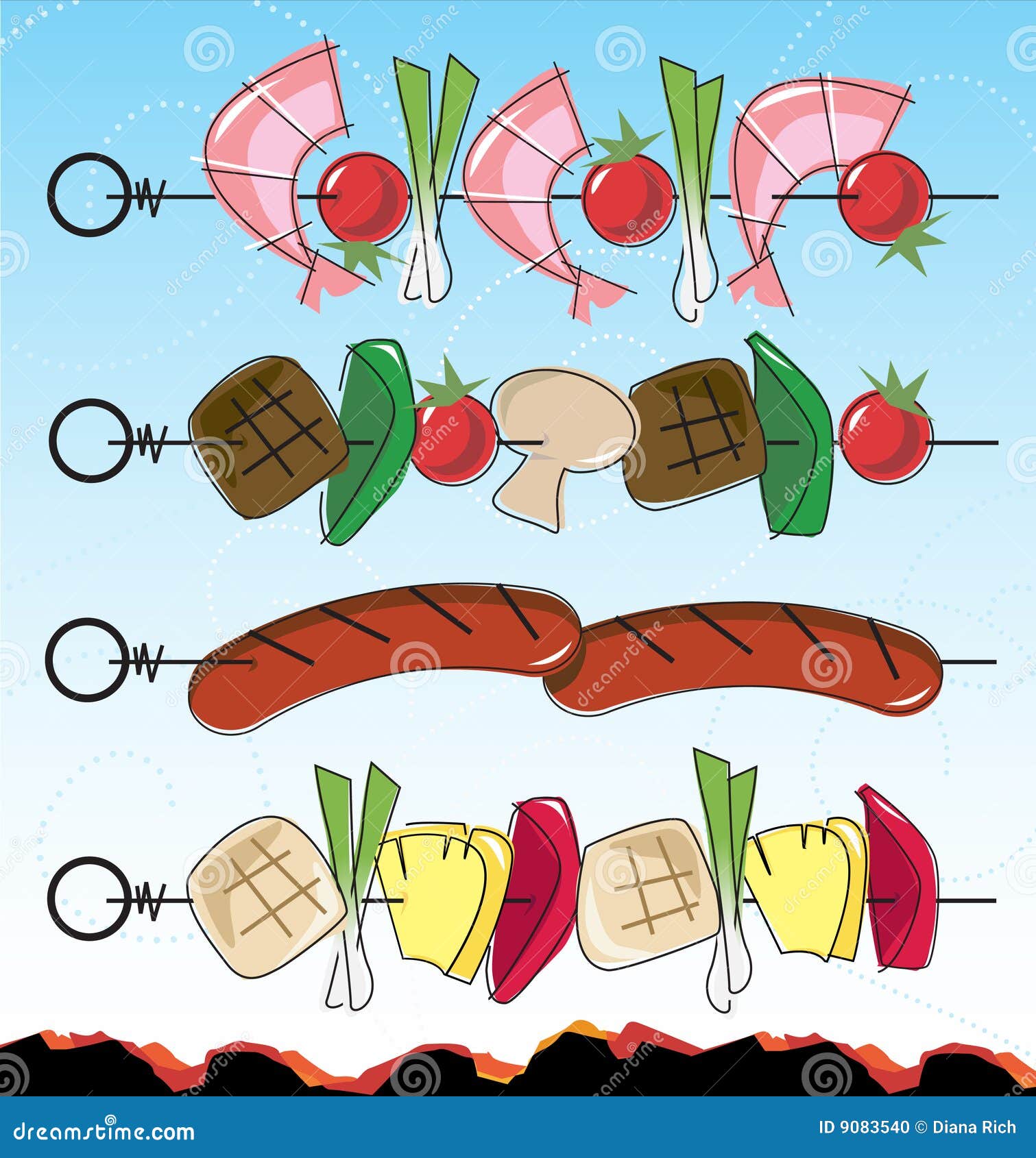Retro-style BBQ Kebabs stock vector. Illustration of 1960s - 9083540