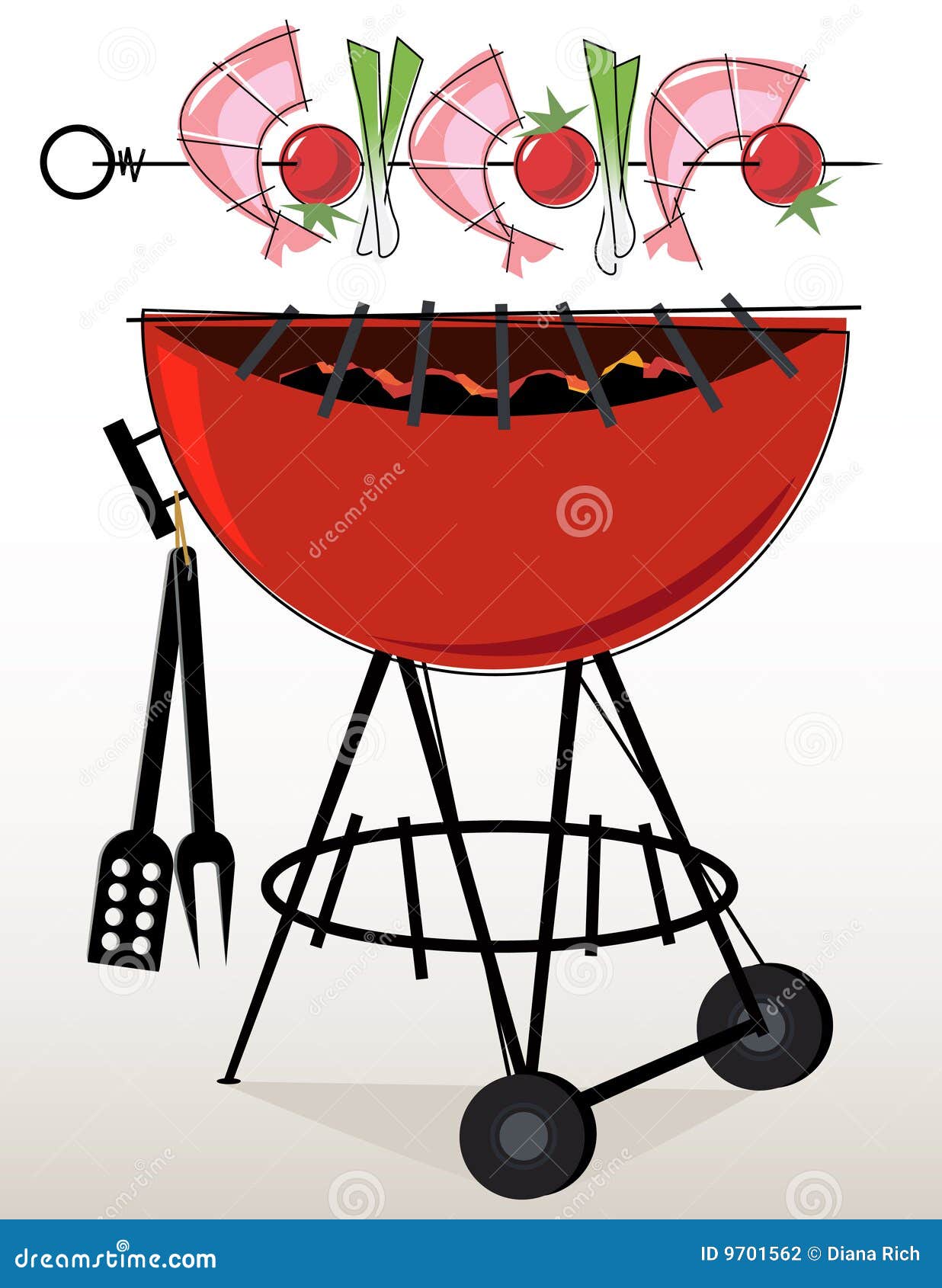 Retro-style BBQ Shrimp Kebabs Stock Vector - Illustration of 1960s ...