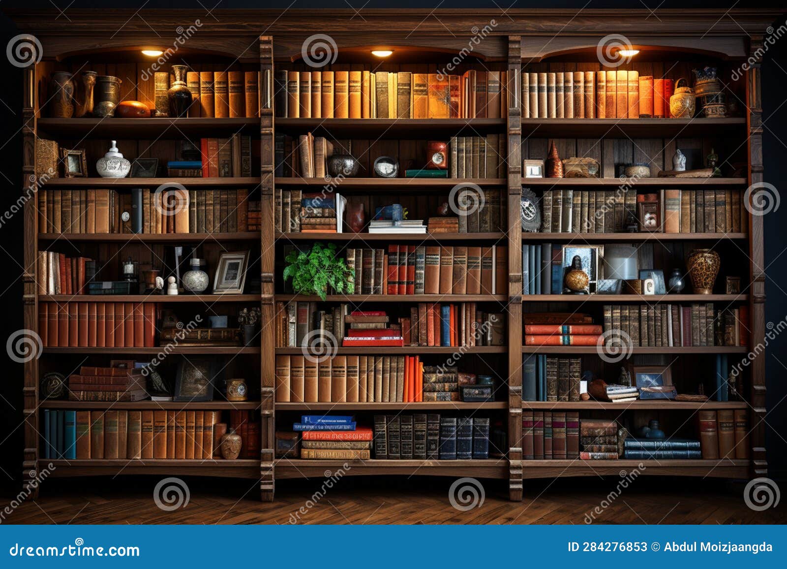 Retro-style Bookshelf with Old Books and a Ray of Light Stock ...