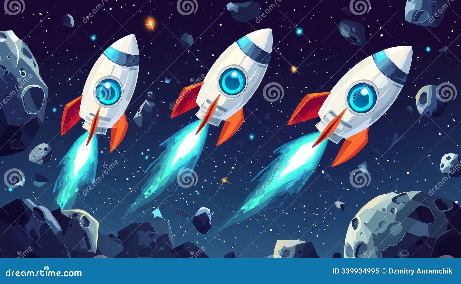 A Retro-style Cartoon Rocket Spaceship Taking Off, Isolated on a White ...