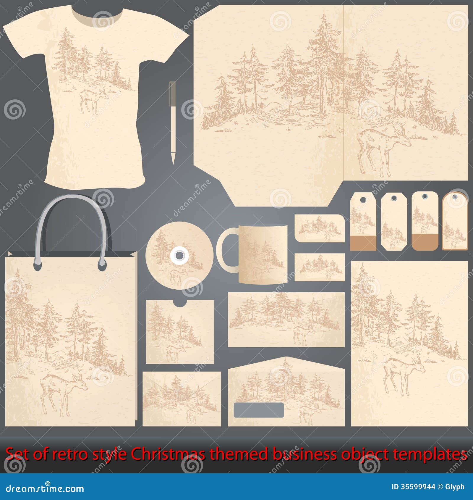 Retro Style Christmas Business Object Template Set Stock Vector ...