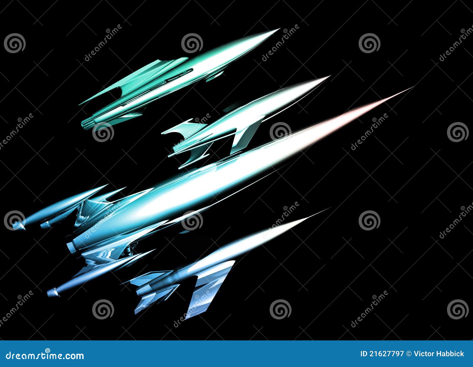 Retro Style Chrome Spaceships Stock Illustration - Illustration of ...