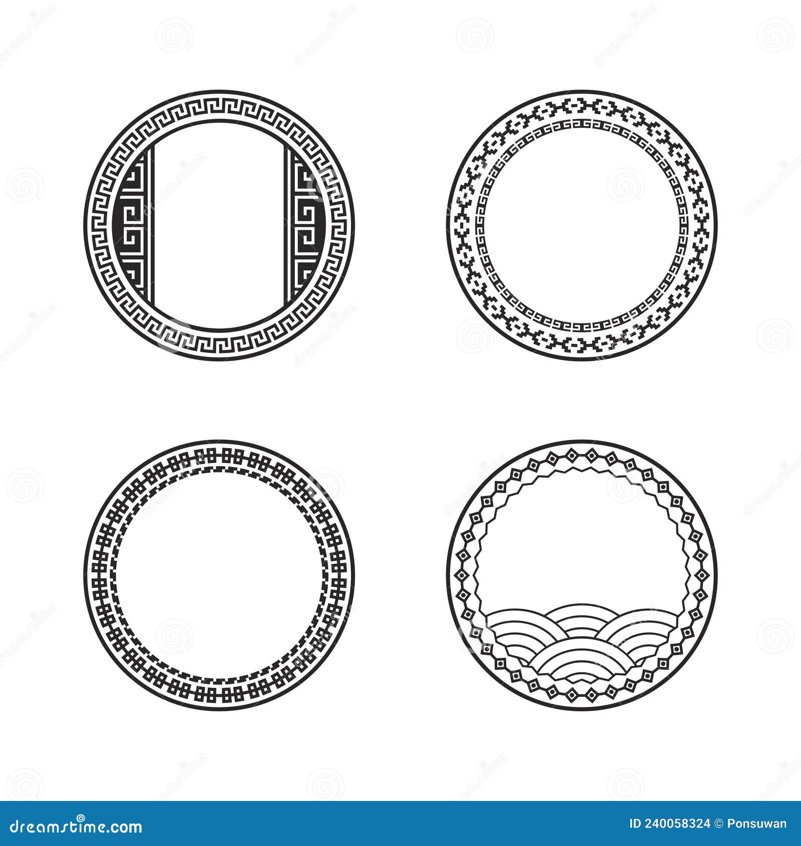 Retro-style Circle Chinese Pattern Frame Vector Illustration Set Stock ...