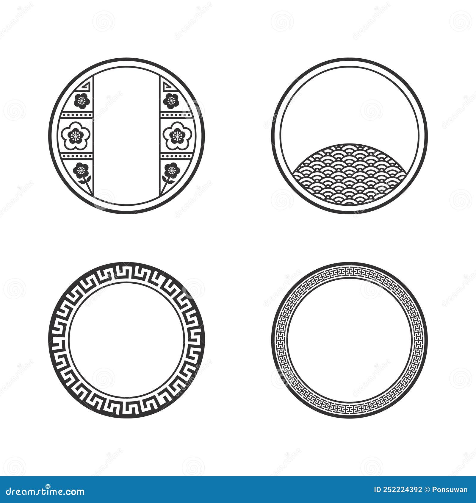 Retro-style Circle Chinese Pattern Frame Vector Illustration Set Stock ...