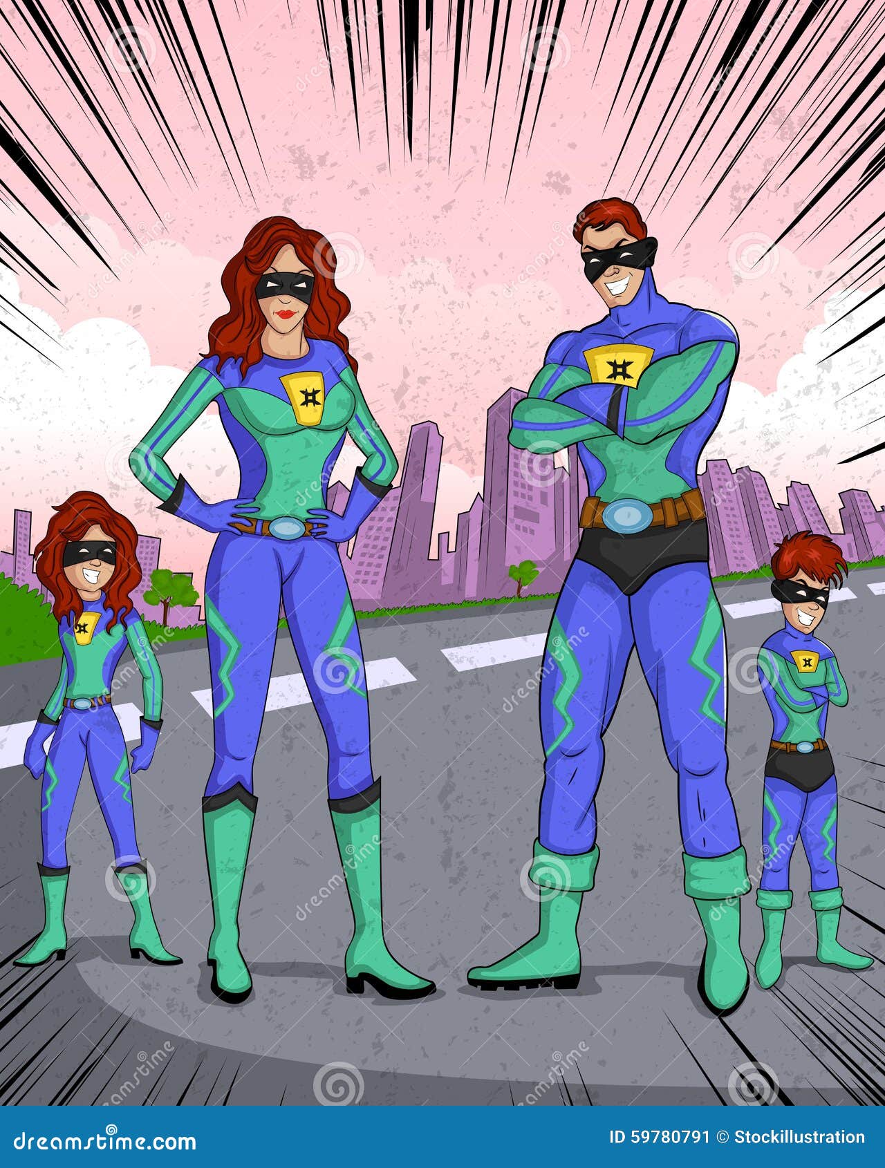 Retro Style Comics Superfamily Stock Vector - Illustration of success ...