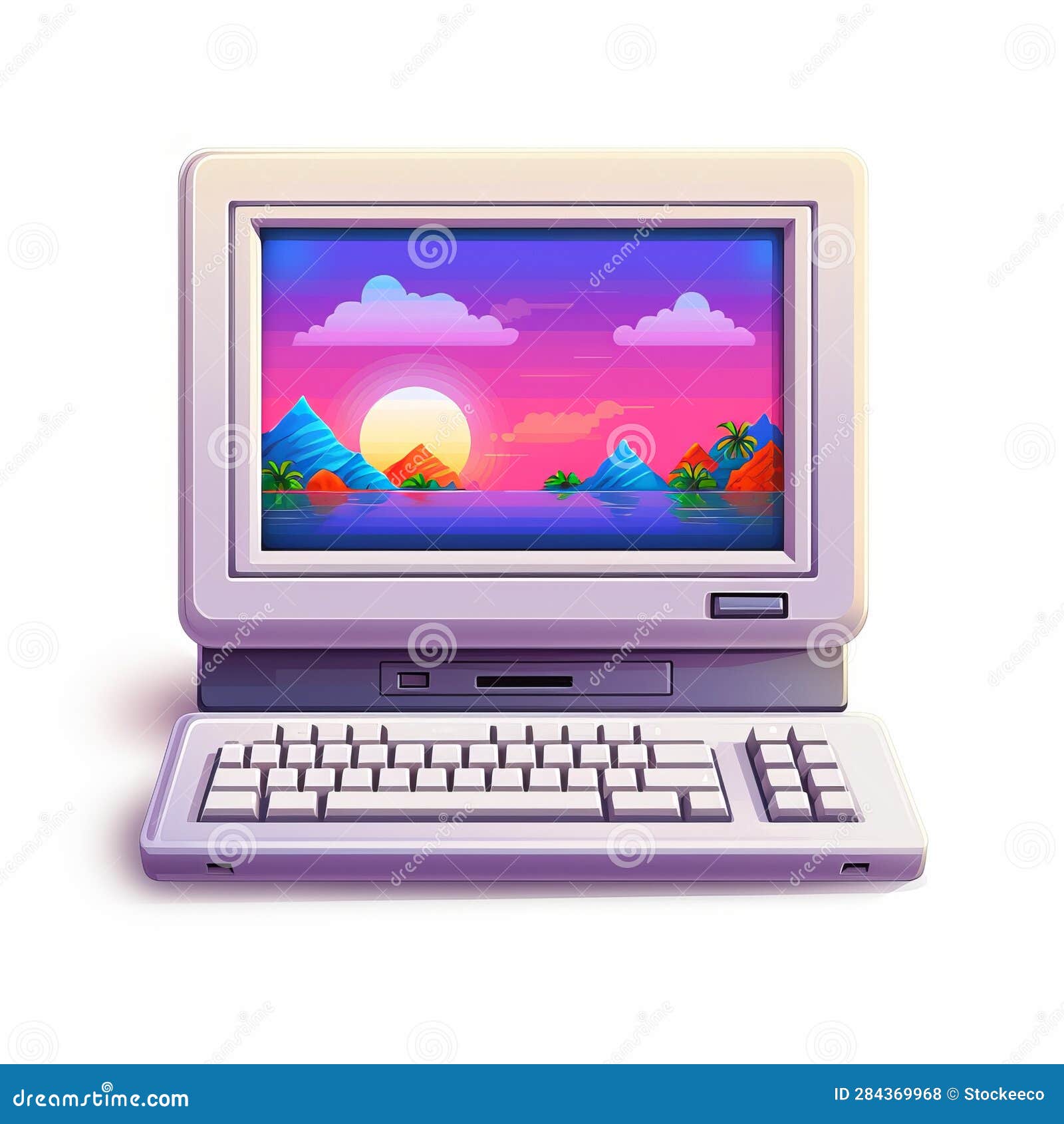 Retro Style Computer Desktop with Modern Graffiti - Flat Vector ...