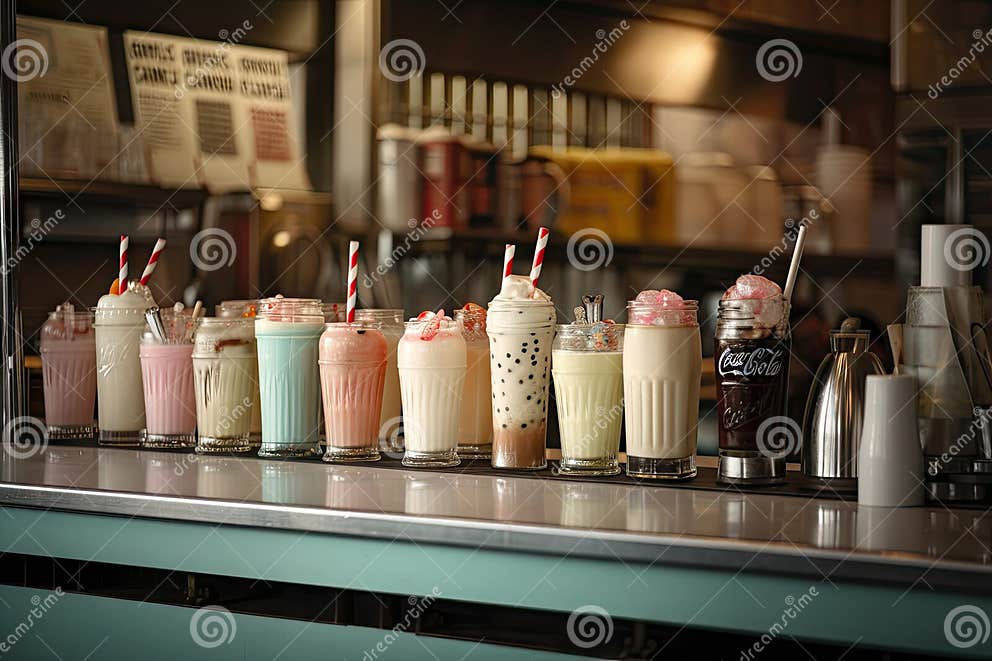 Retro-style Diner, with Array of Classic Milkshakes and Soft Drinks on ...