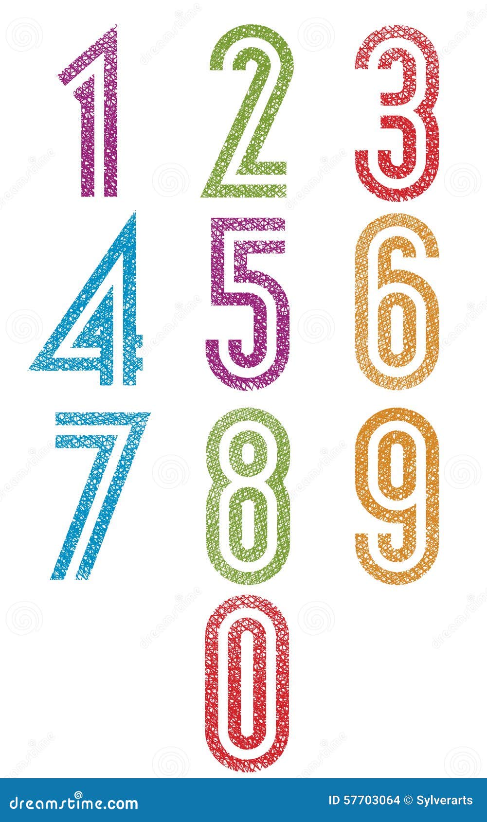 Retro Style Double Line Geometric Numbers Set with Hand Drawn Li Stock ...