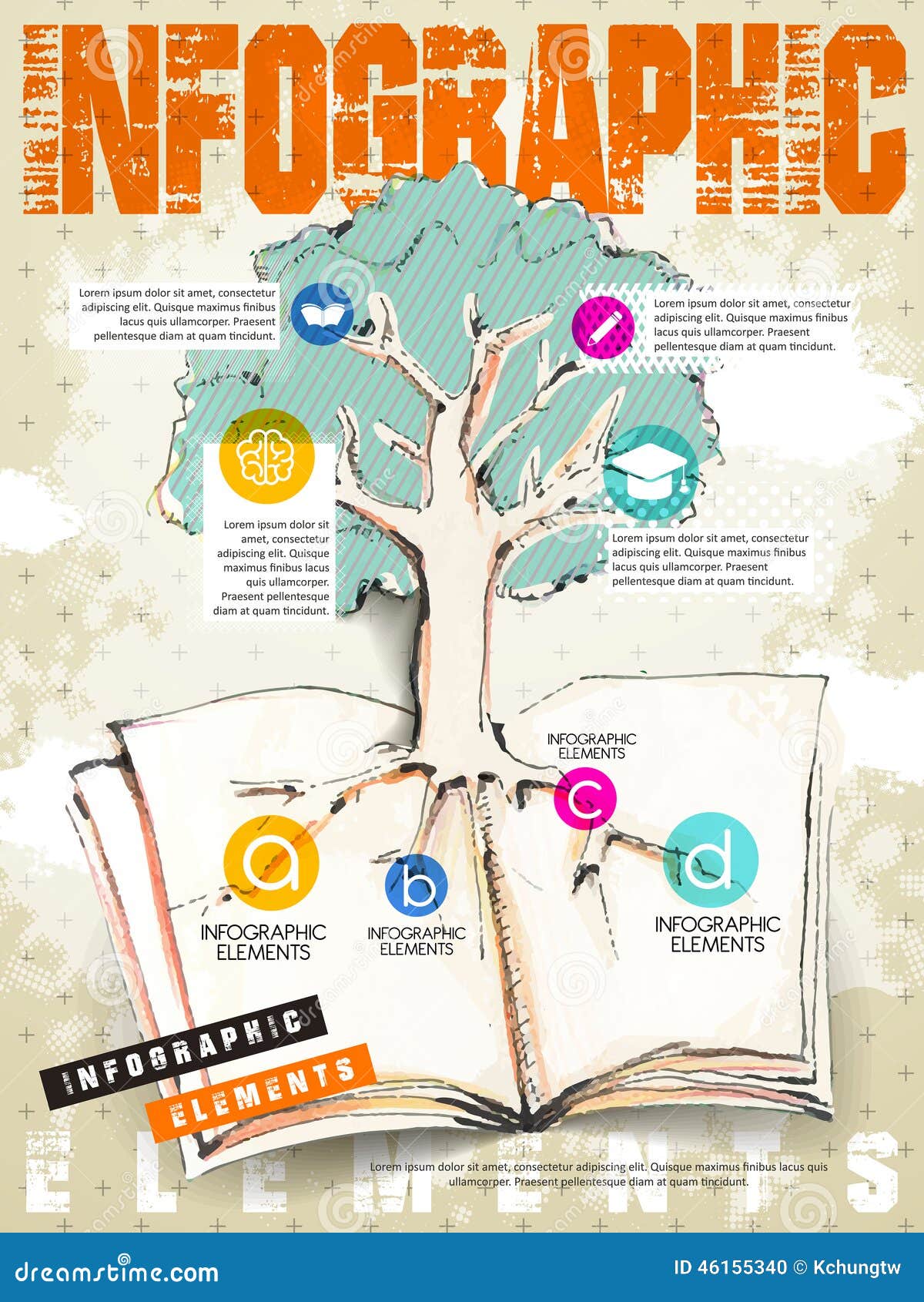 Retro Style Education Infographic with Tree and Book Stock Vector ...