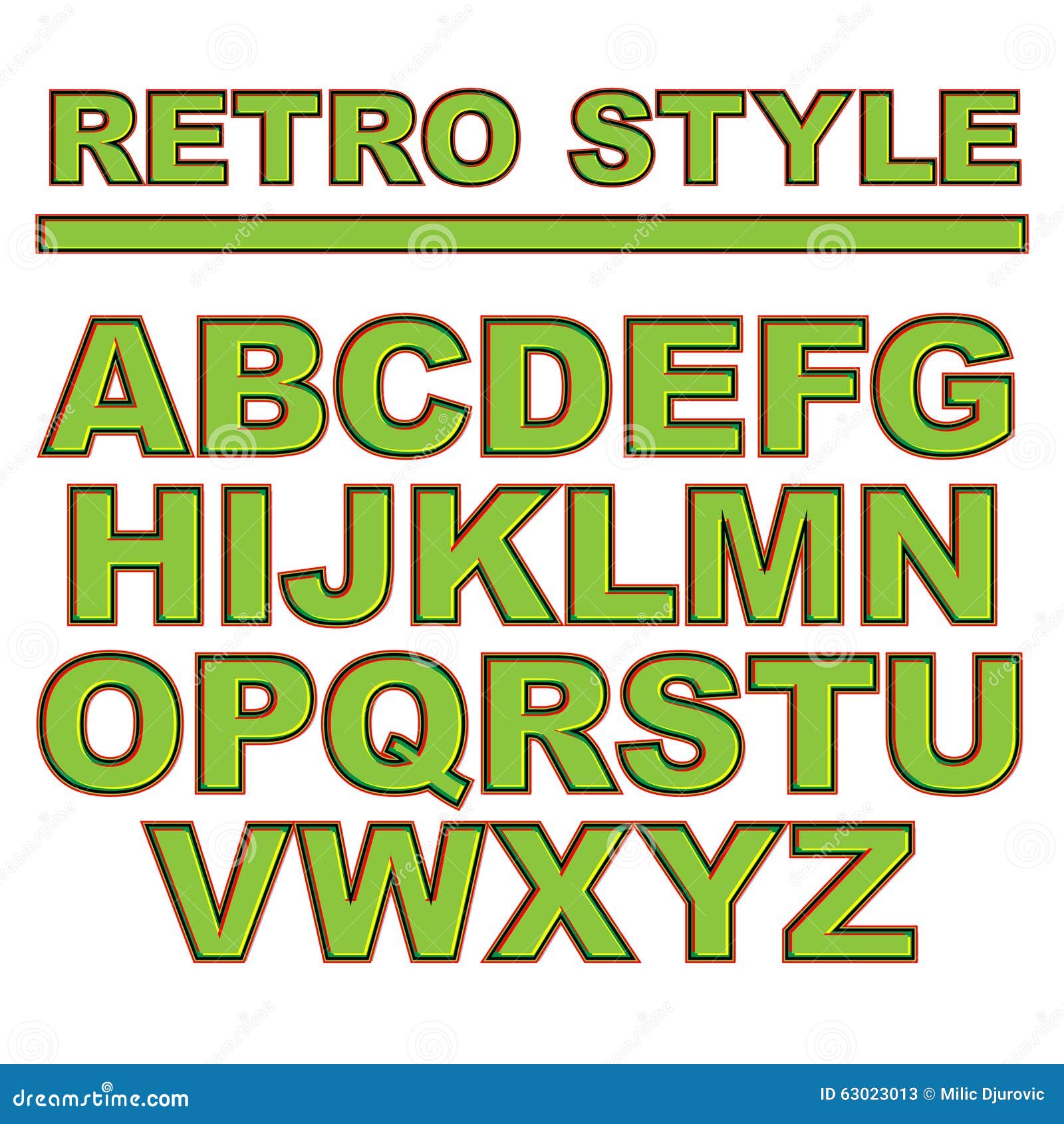 Retro Style Font, Alphabet. Vector Stock Vector - Illustration of green ...