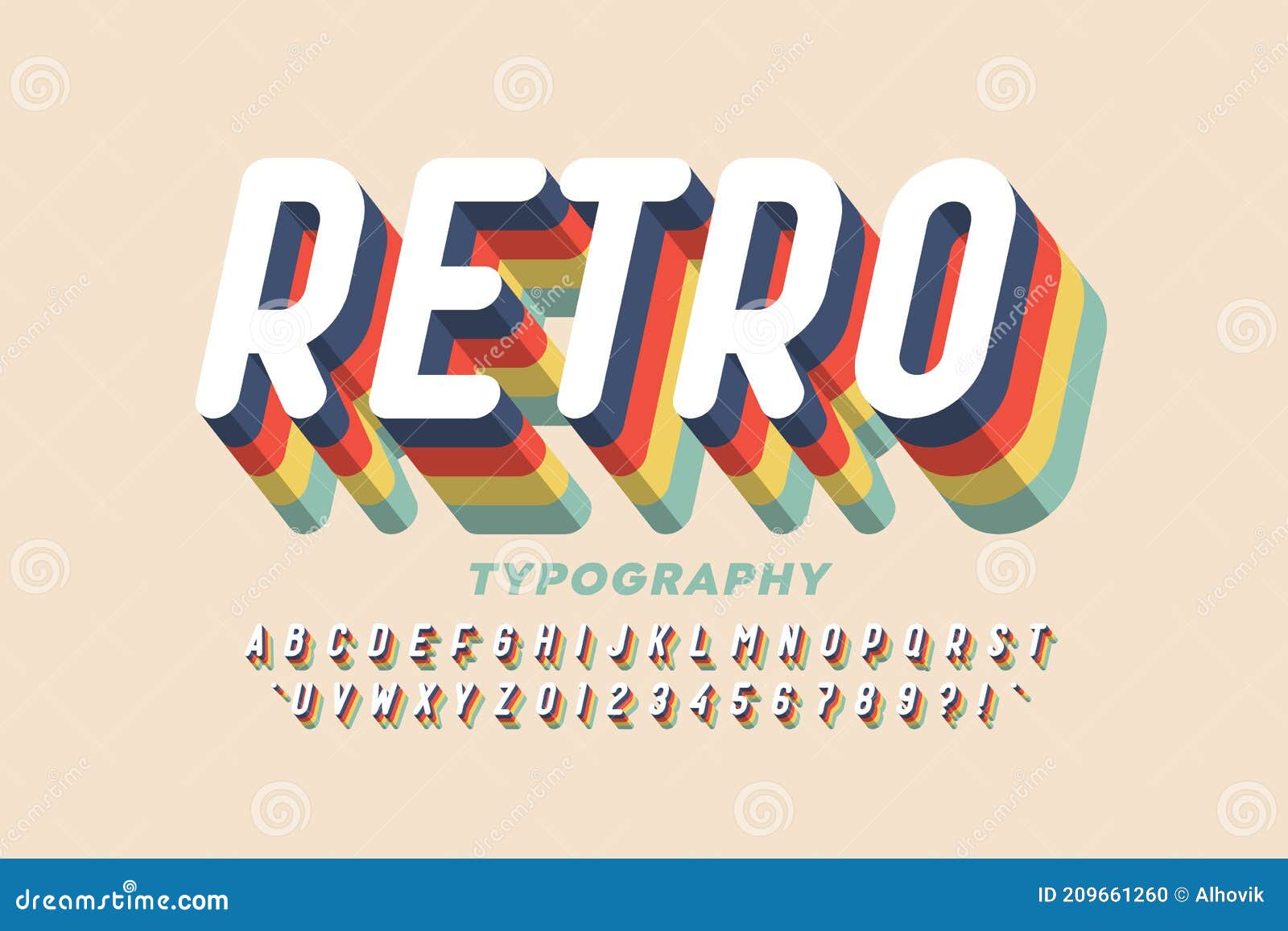 Retro style 3D font stock vector. Illustration of retro - 209661260