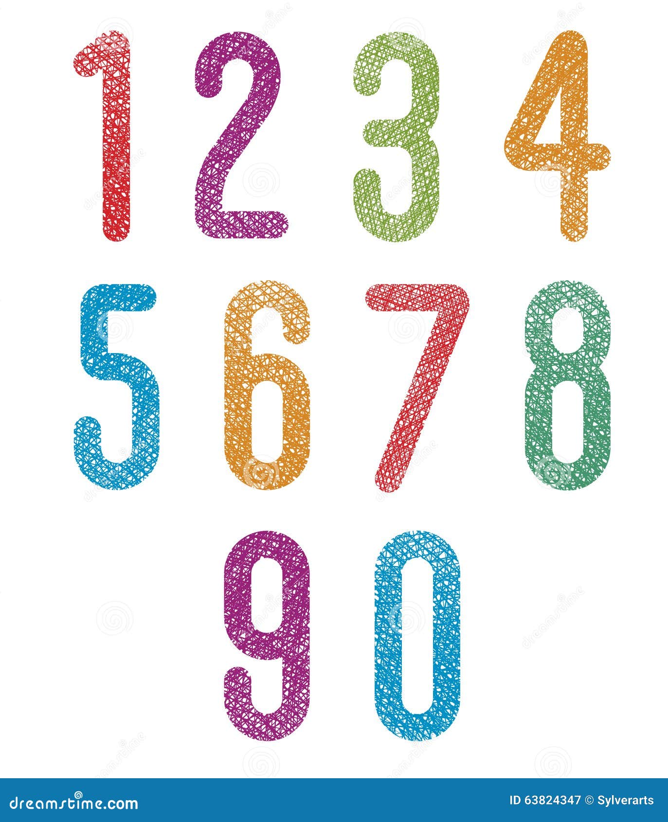 Retro Style Geometric Rounded Numbers Set with Hand Drawn Lines Stock ...