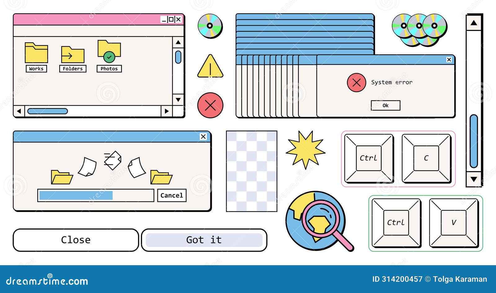 Retro Style Interface Elements in Aesthetic, System Computer Message ...