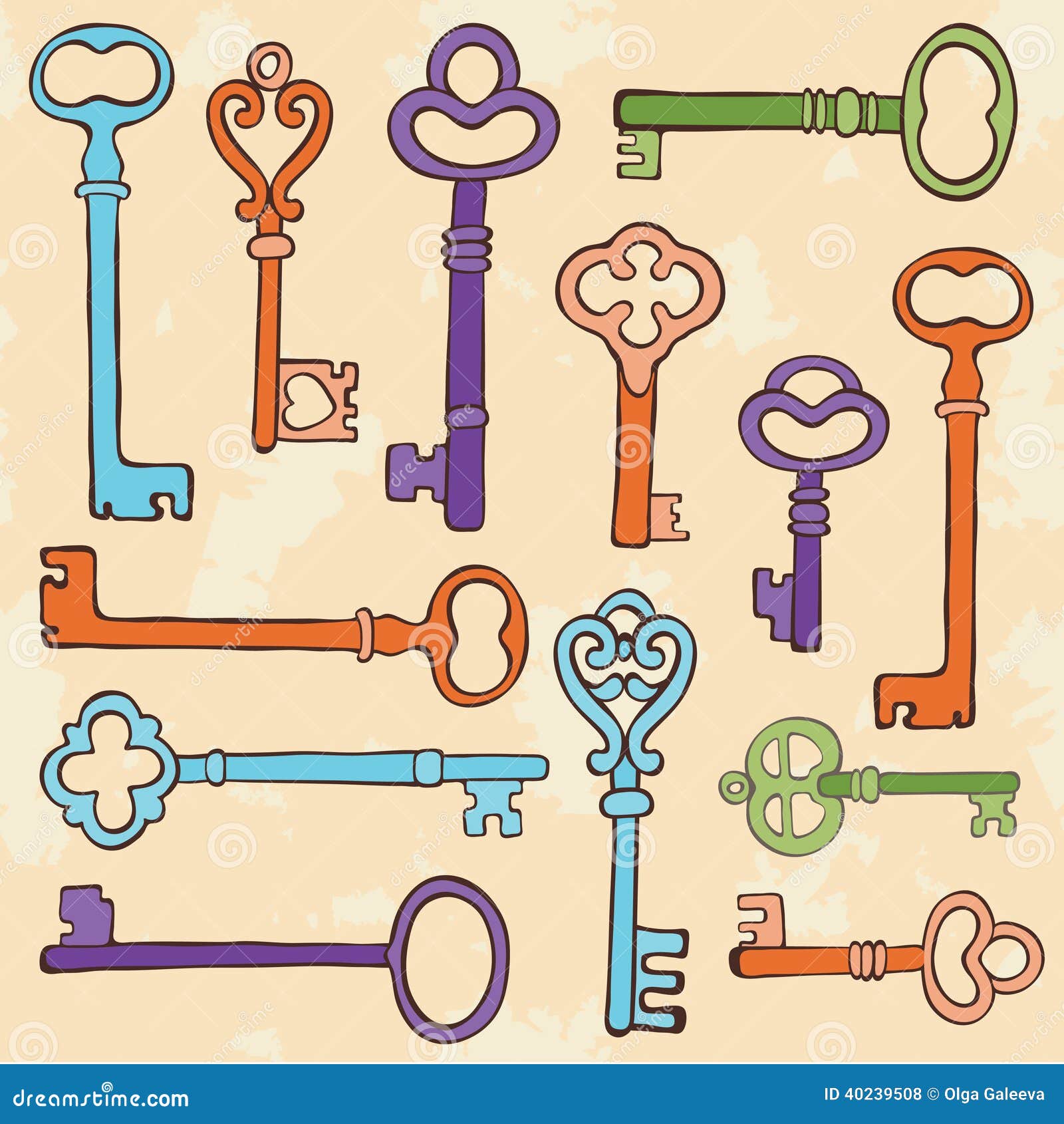 Retro Style Keys Composition Stock Vector - Illustration of gate, house ...