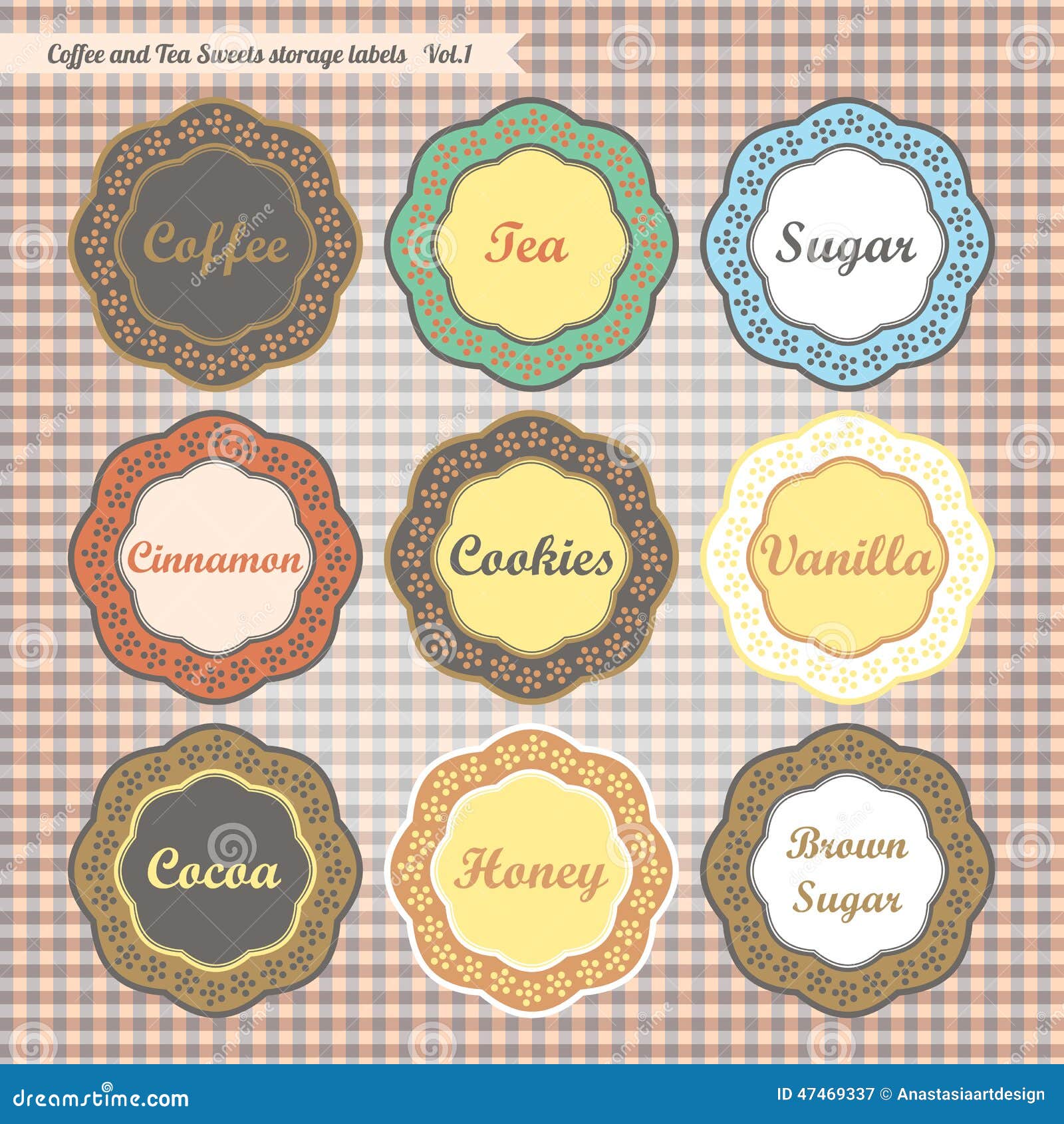 Retro Style Kitchen Sweets Storage Tags Collection Stock Vector ...