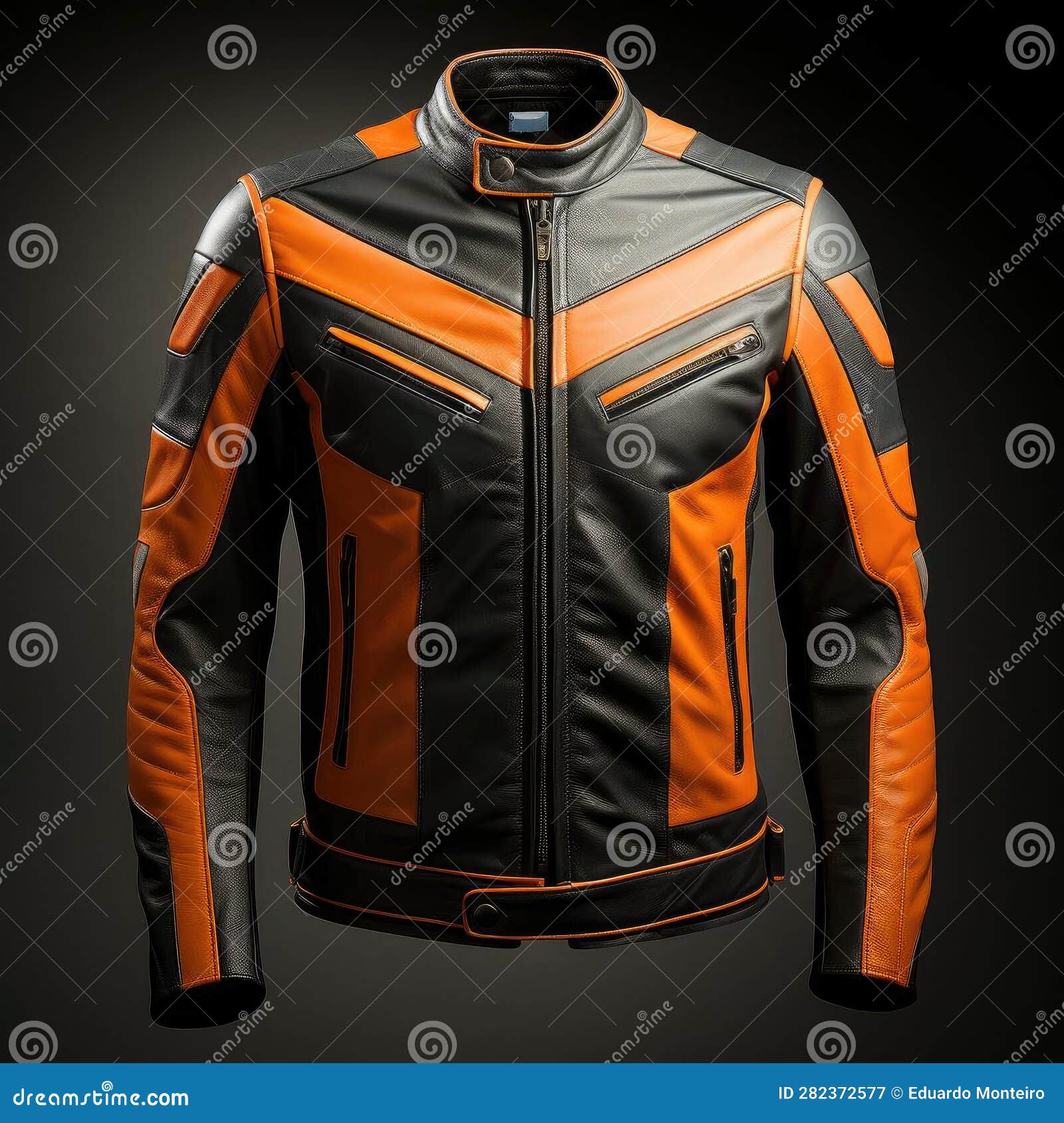 Retro-style Leather Motorcycle Jacket with Vintage Logo Print Stock ...