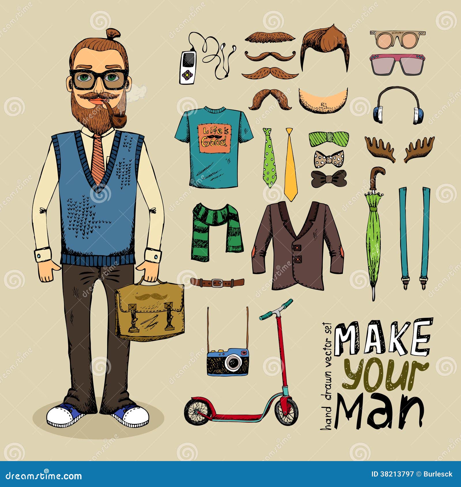 Retro style man set stock vector. Illustration of displeased - 38213797