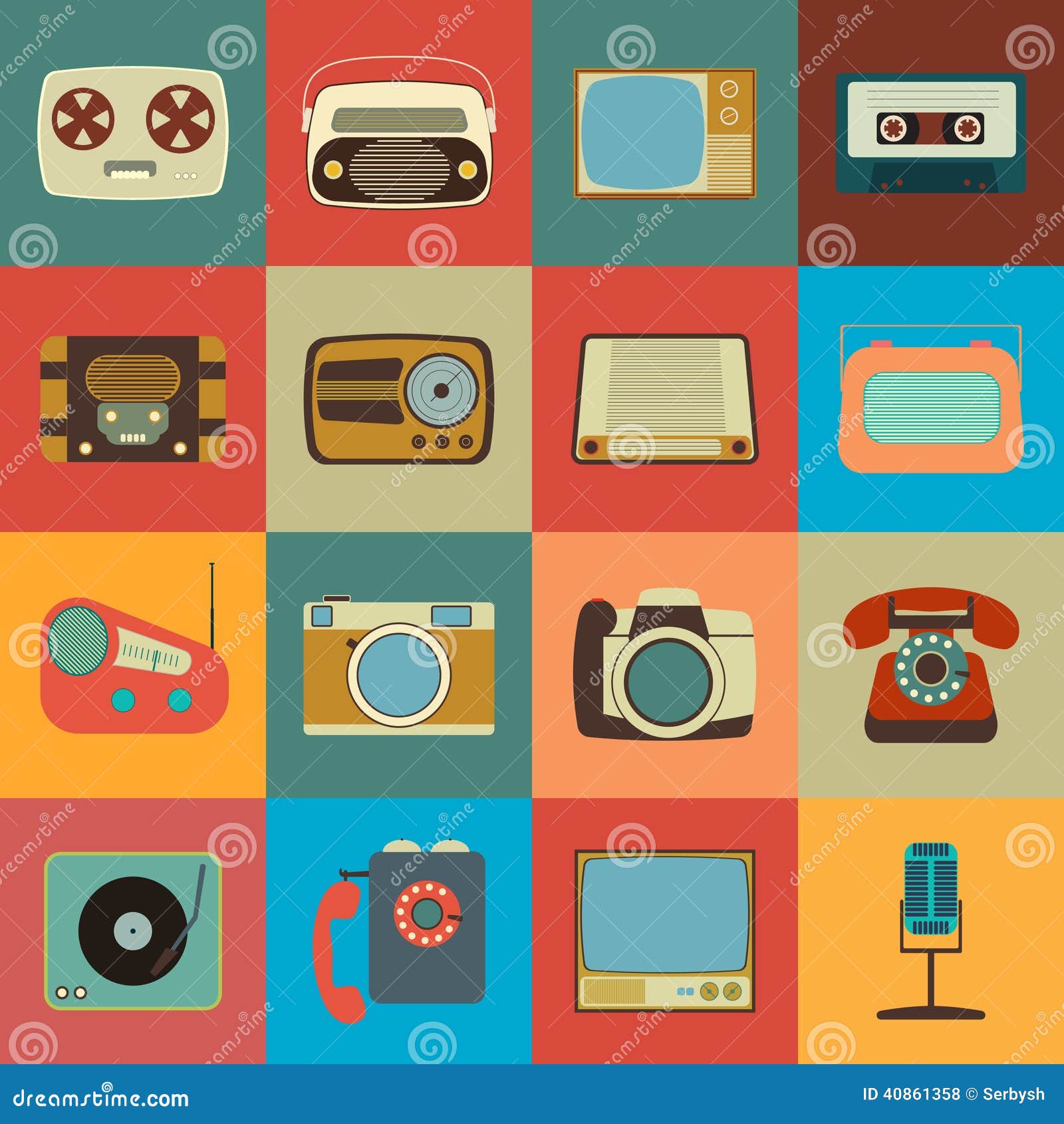 Retro Style Media Icons EPS 10 Stock Illustration - Illustration of ...