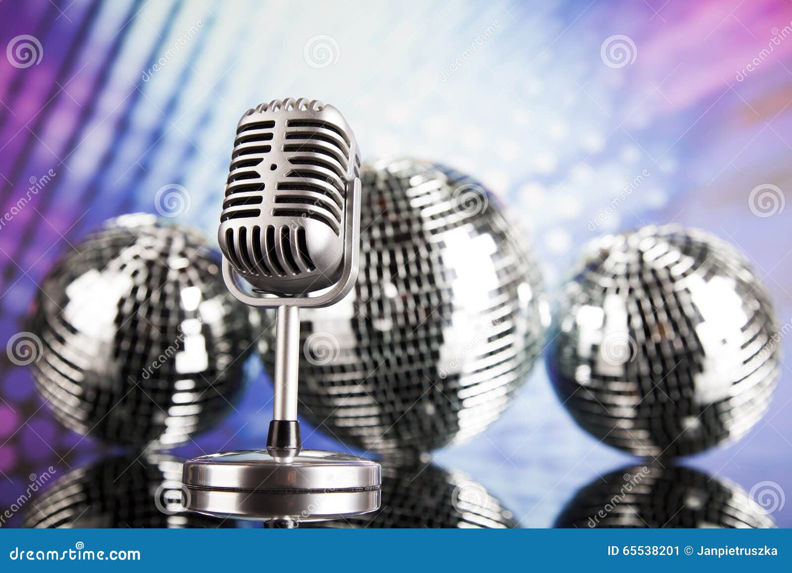 Retro Style Microphone on Sound Waves and Disco Balls Stock Image ...
