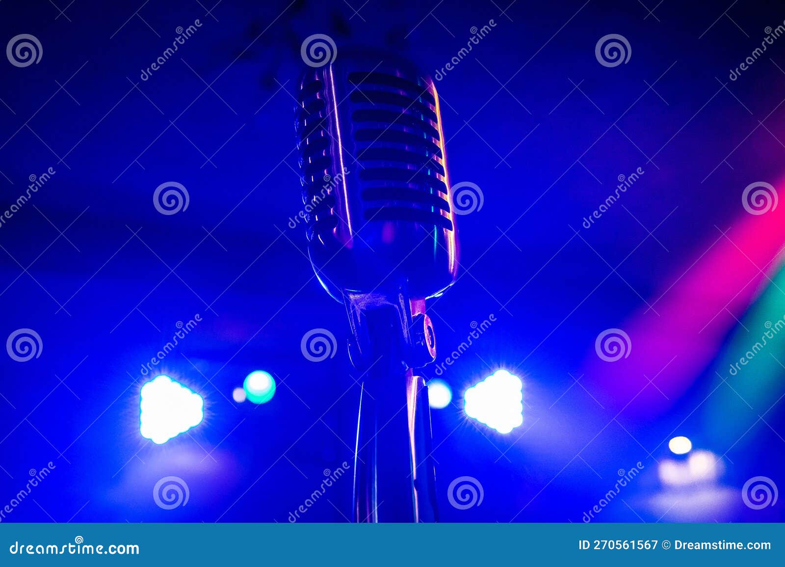 Retro Style Microphone on Stage Lights Background Stock Image - Image ...