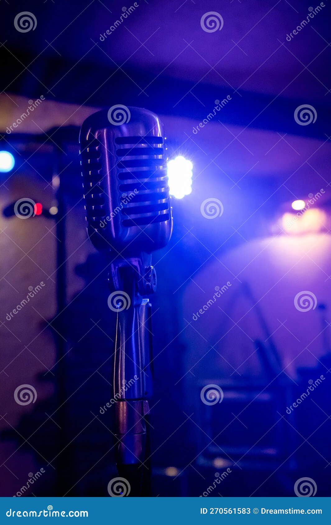 Retro Style Microphone on Stage Lights Background Stock Image - Image ...