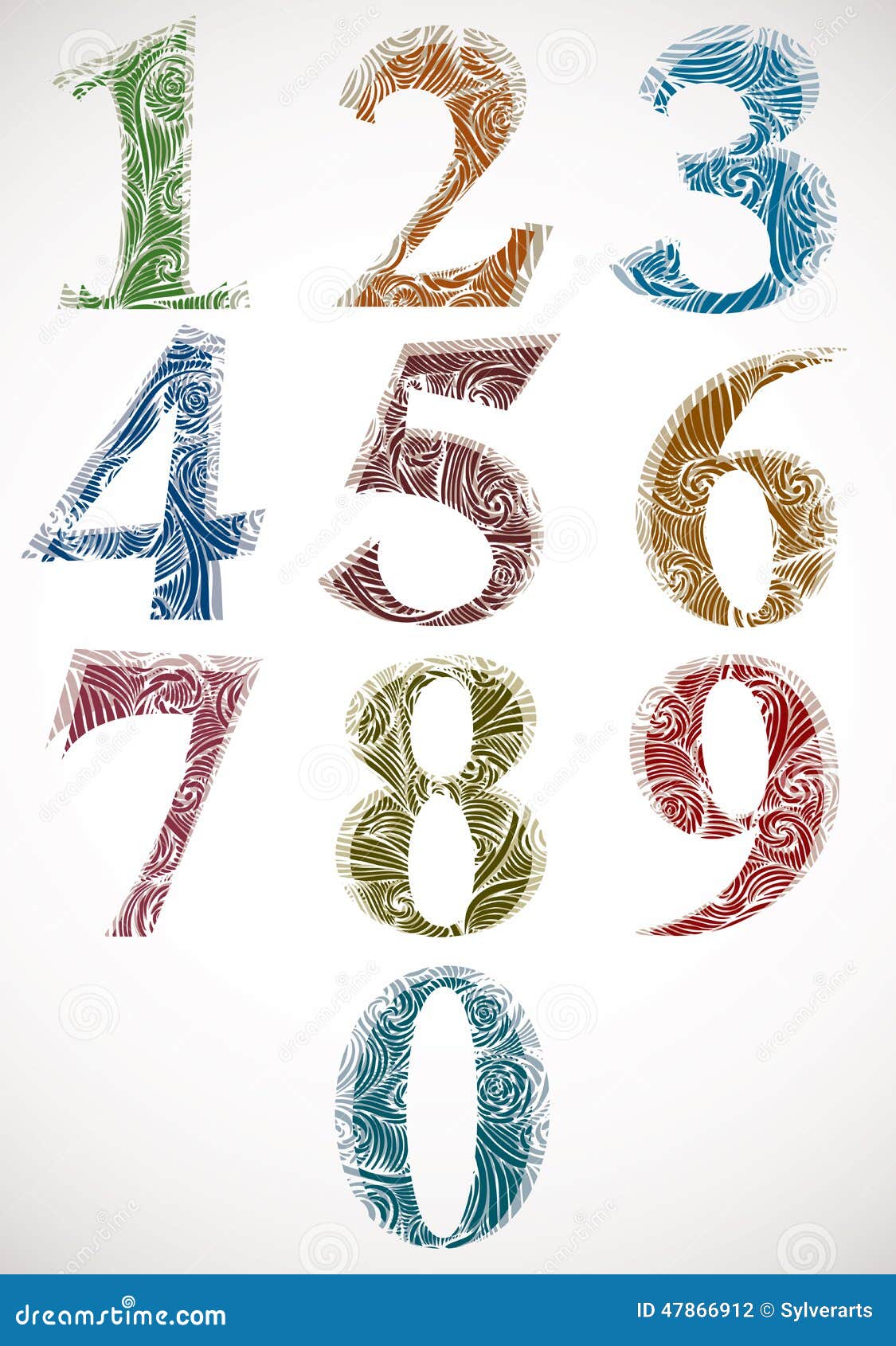 Retro Style Numbers with Floral Pattern. Stock Vector - Illustration of ...