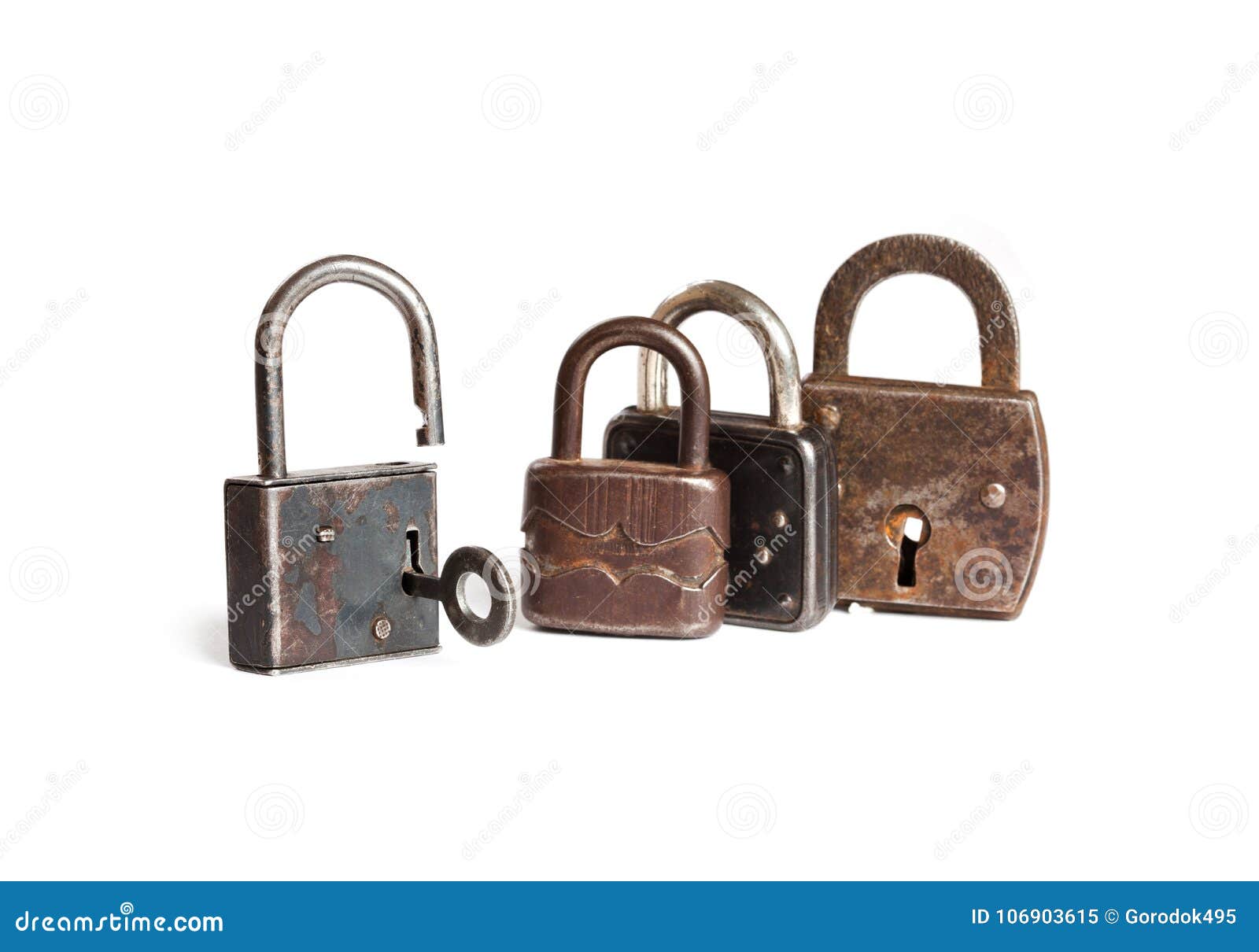 Retro Style Padlocks. Metal Textures and Pattern. One Opened, Three ...