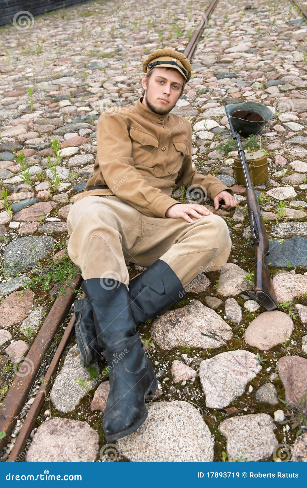 Retro Style Picture with Resting Soldier. Stock Image - Image of army ...