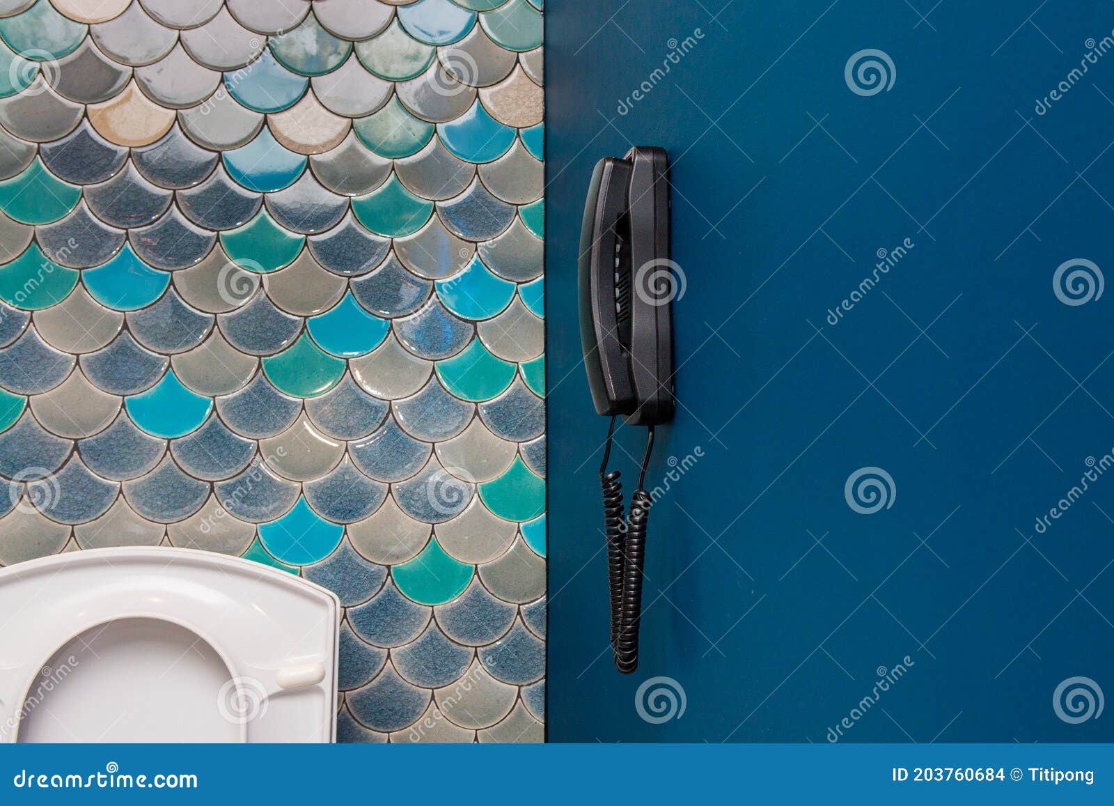 Retro Style Push-button Phone on Blue Wall Stock Photo - Image of ...