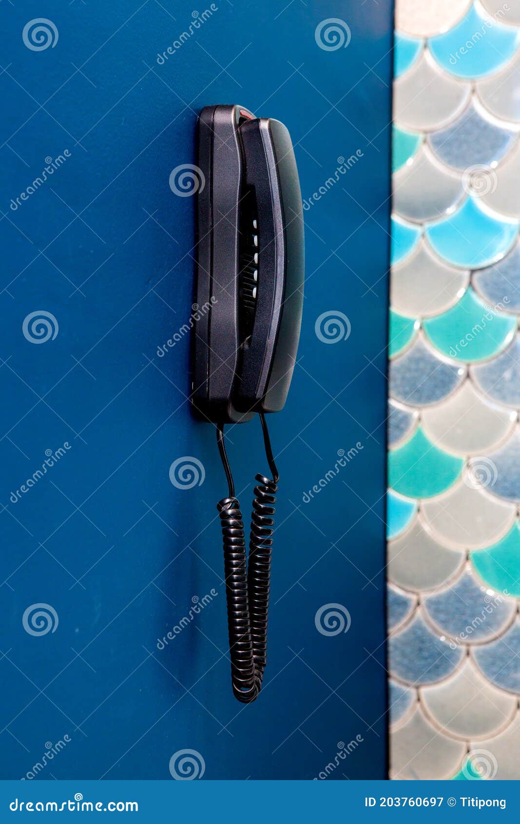 Retro Style Push-button Phone on Blue Wall Stock Image - Image of ...