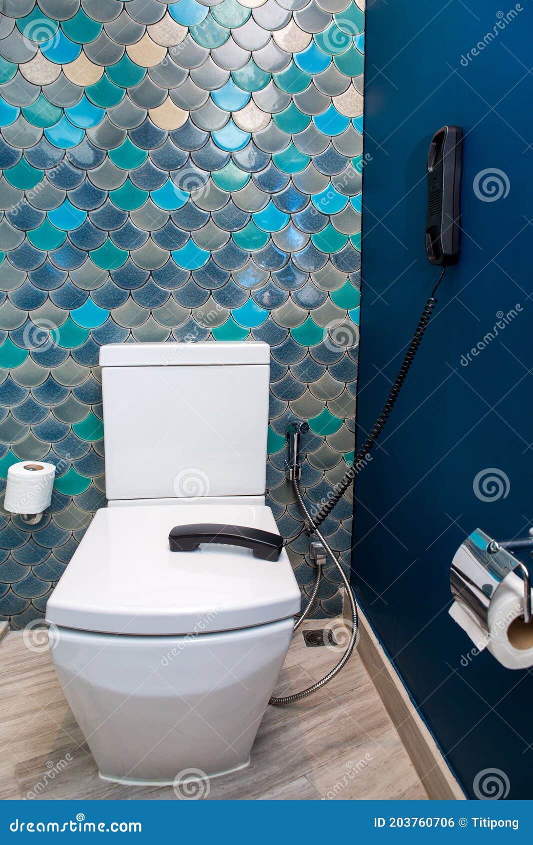 Retro Style Push-button Phone on Blue Wall Stock Photo - Image of ...