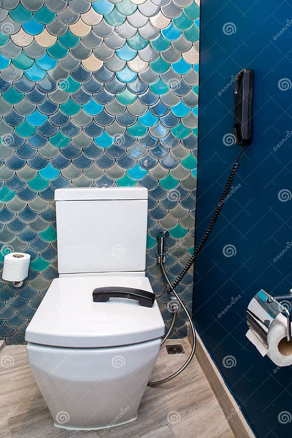 Retro Style Push-button Phone on Blue Wall Stock Photo - Image of ...