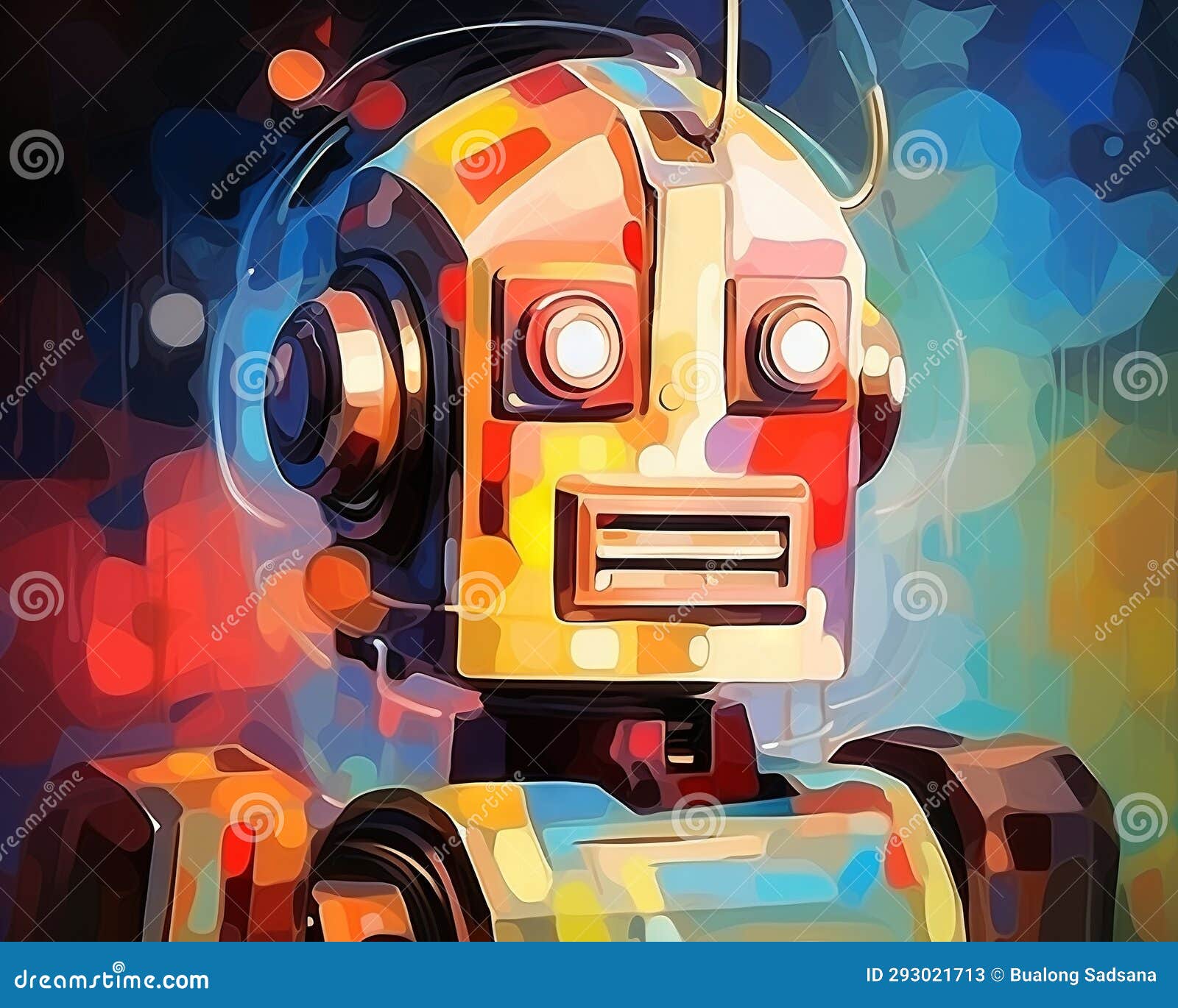Retro Style Robot Was Created Using Digital Pnting. Stock Illustration ...