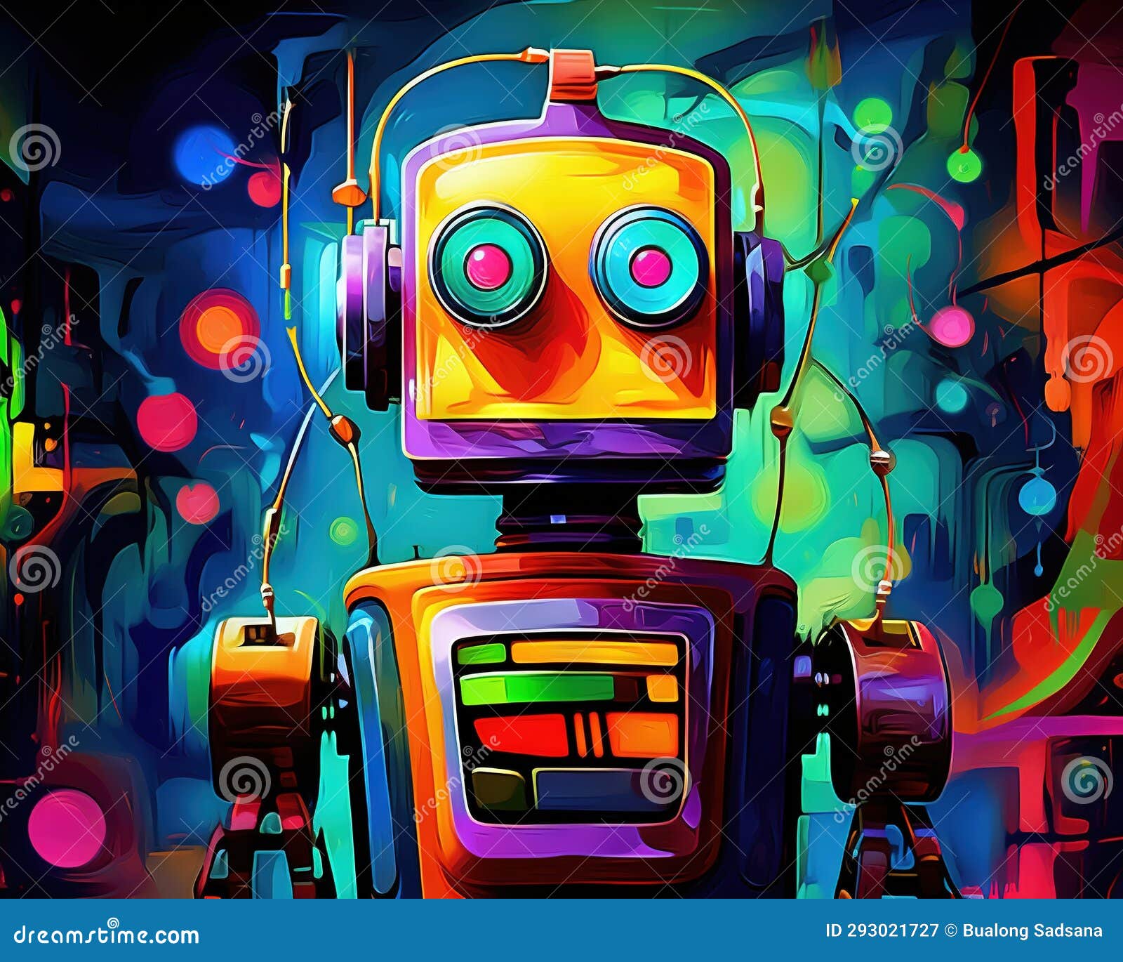 Retro Style Robot Was Created Using Digital Pnting. Stock Illustration ...